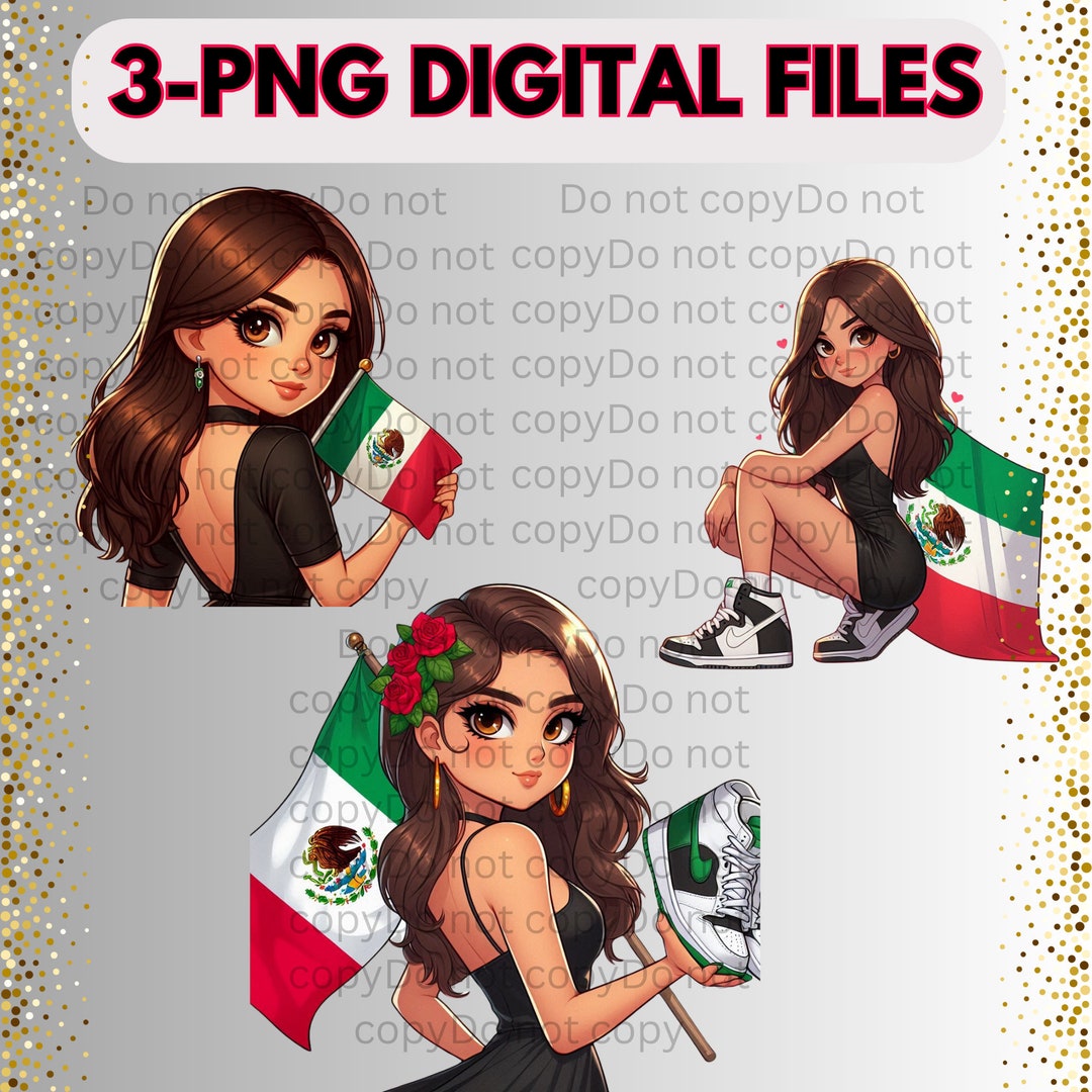 Cartoon Mexican Flag Girl Digital File - Etsy