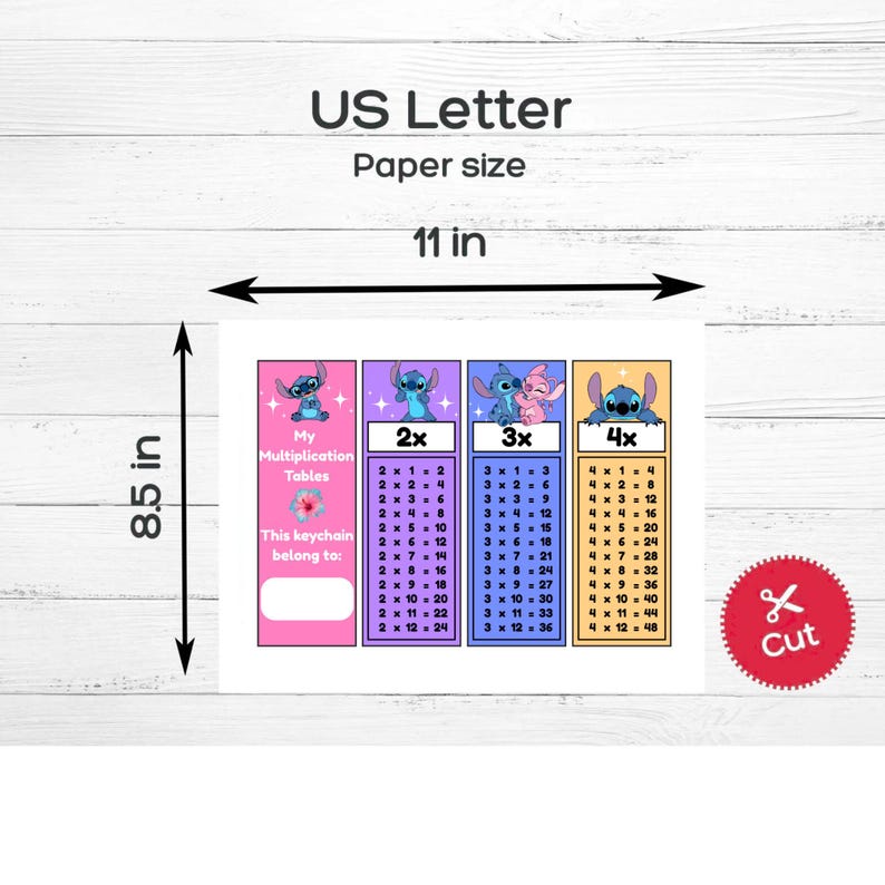 Printable Multiplication Tables Keychain: Stitch Design (PDF Download 1 ...