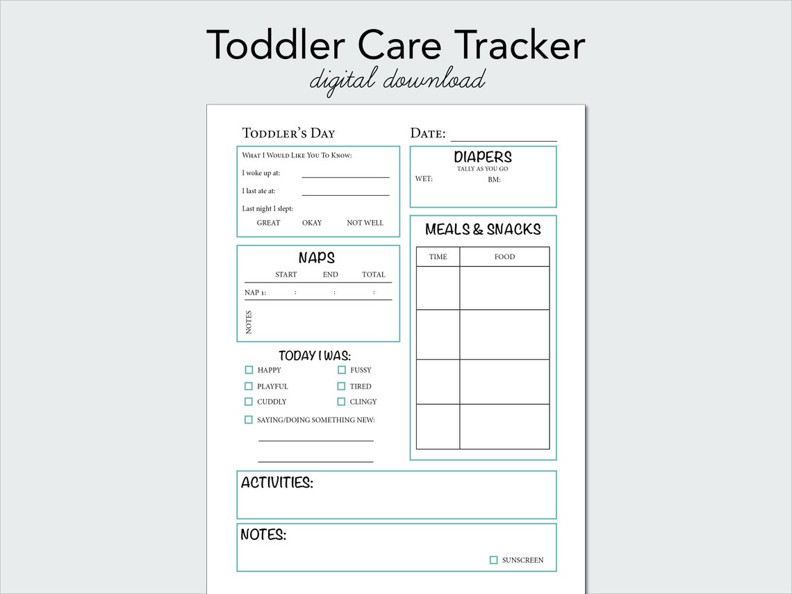 Daily Toddler Tracker, Nanny Log, Babysitter Log, Baby Care Tracker ...