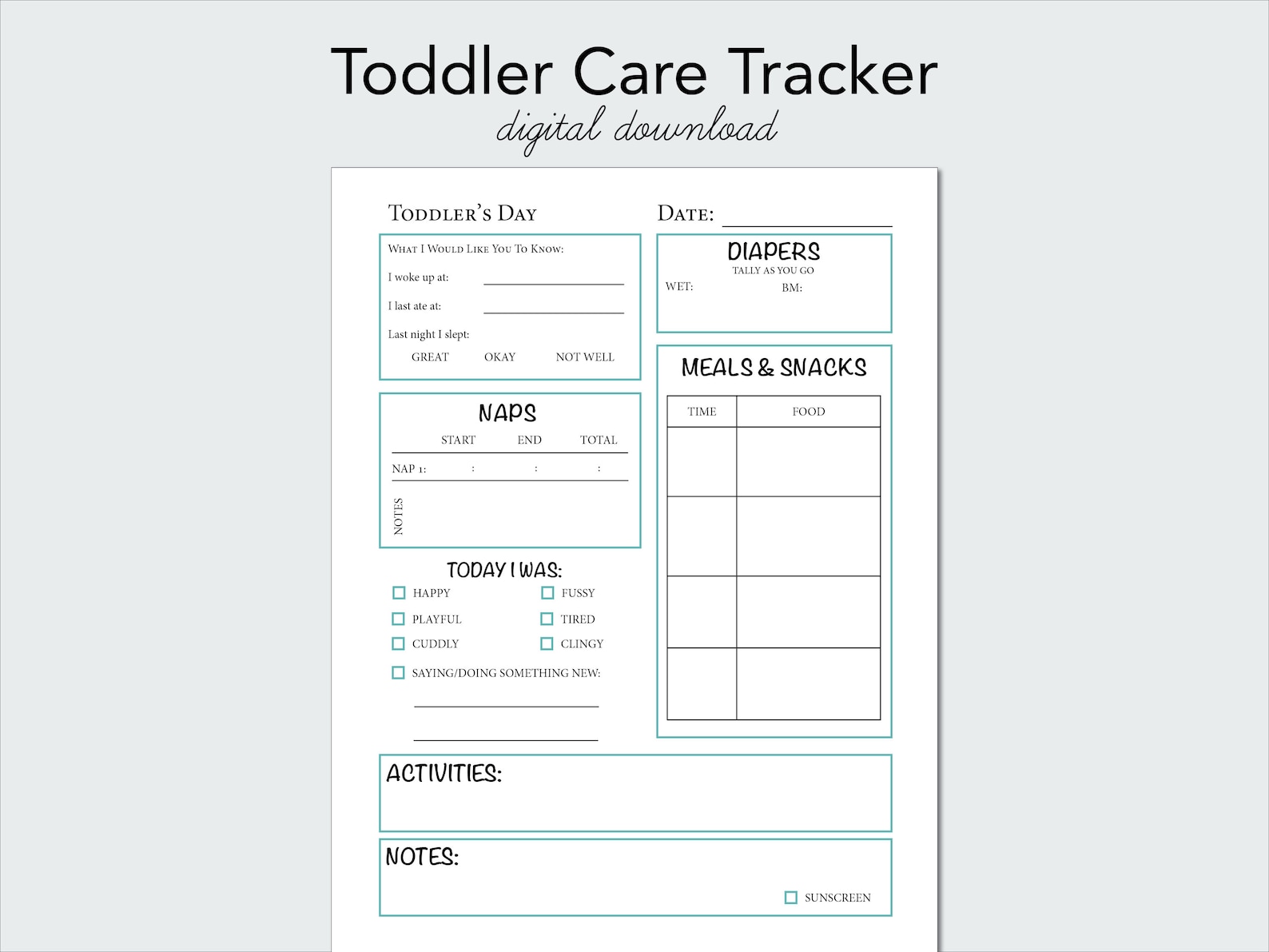 Daily Toddler Tracker, Nanny Log, Babysitter Log, Baby Care Tracker ...