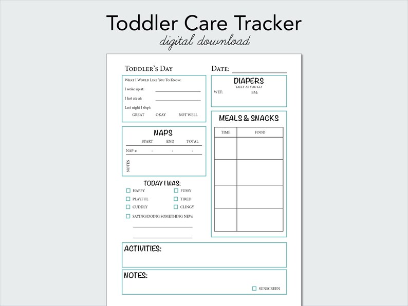 Daily Toddler Tracker, Nanny Log, Babysitter Log, Baby Care Tracker ...