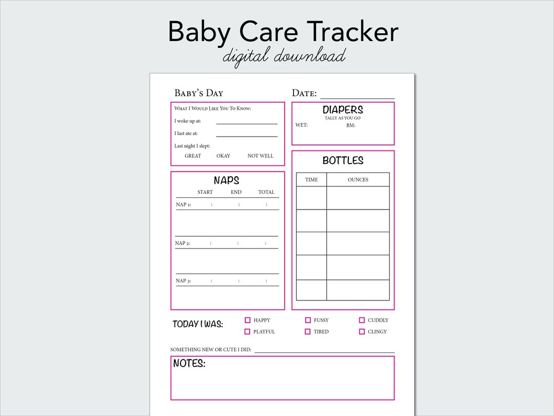 Daily Baby Tracker, Nanny Log, Babysitter Log, Baby Care Tracker ...
