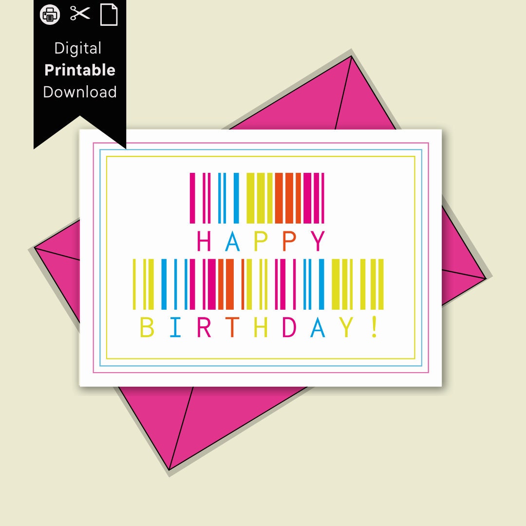 Colorful Barcode Printable Birthday Card Rainbow Letters - Etsy