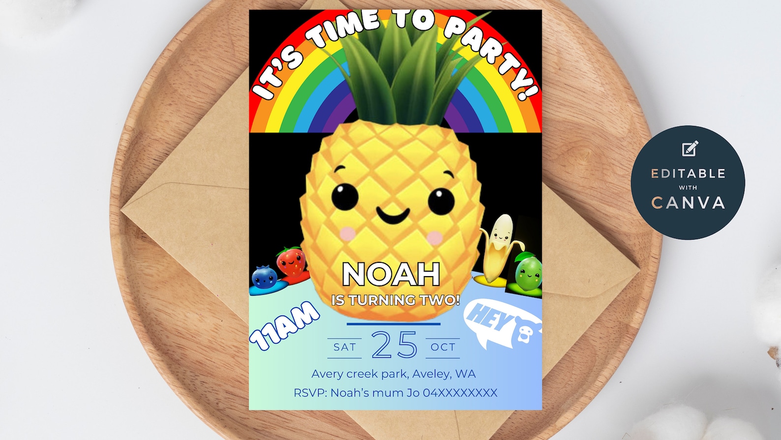 Hey Bear Sensory Birthday, Hey Bear Birthday Invitation, Dancing Fruit ...