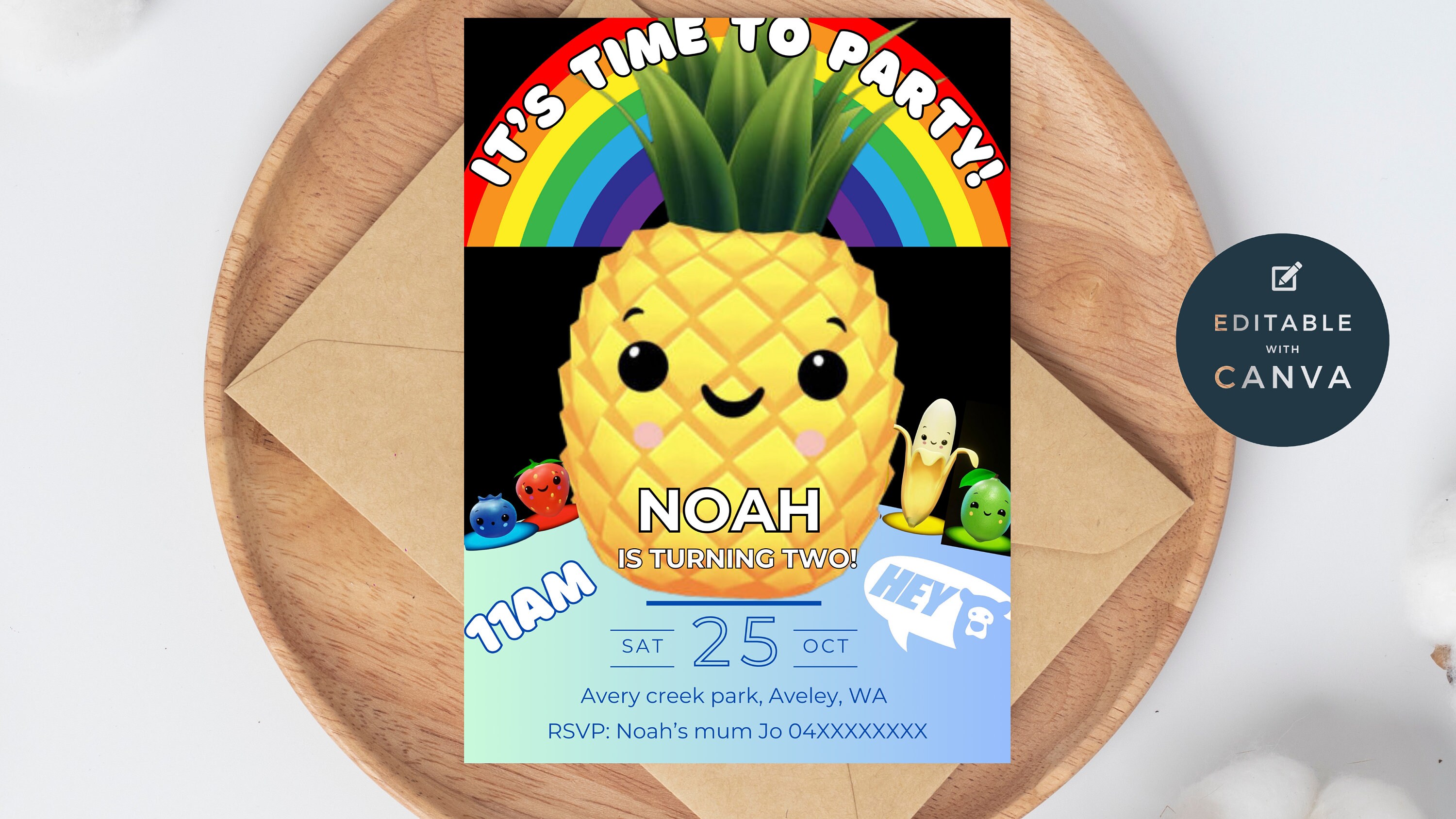 Hey Bear Sensory Birthday, Hey Bear Birthday Invitation, Dancing Fruit ...