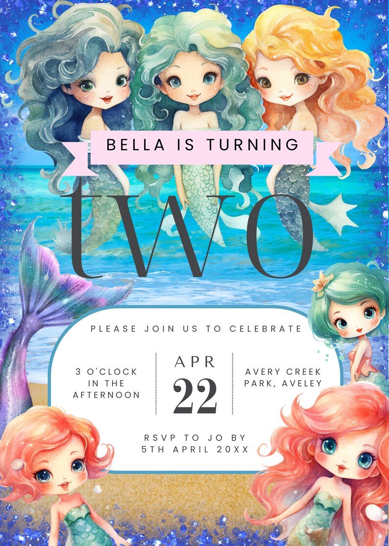 Editable Mermaid Birthday Invitation, Under the Sea Party (digital) - Etsy