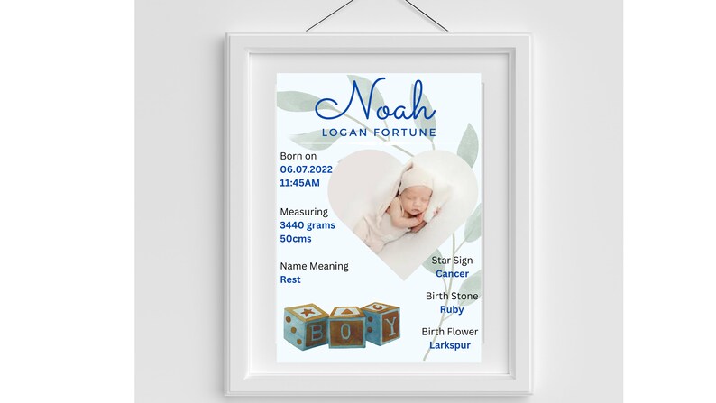 Birth Announcement Boy, Editable, Digital Print, Birth Stats, Wall Art ...