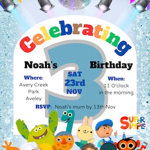 Super Simple Songs Birthday Invitation, Editable Template, Super Simple ...