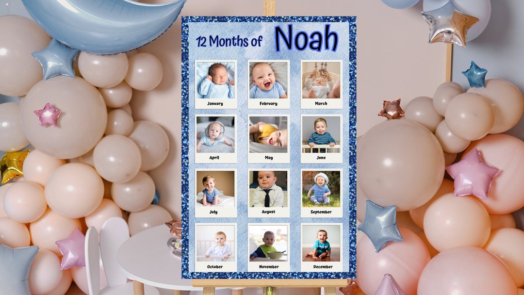 Baby's First Year Board, Printable One Year of Photos Poster Template ...