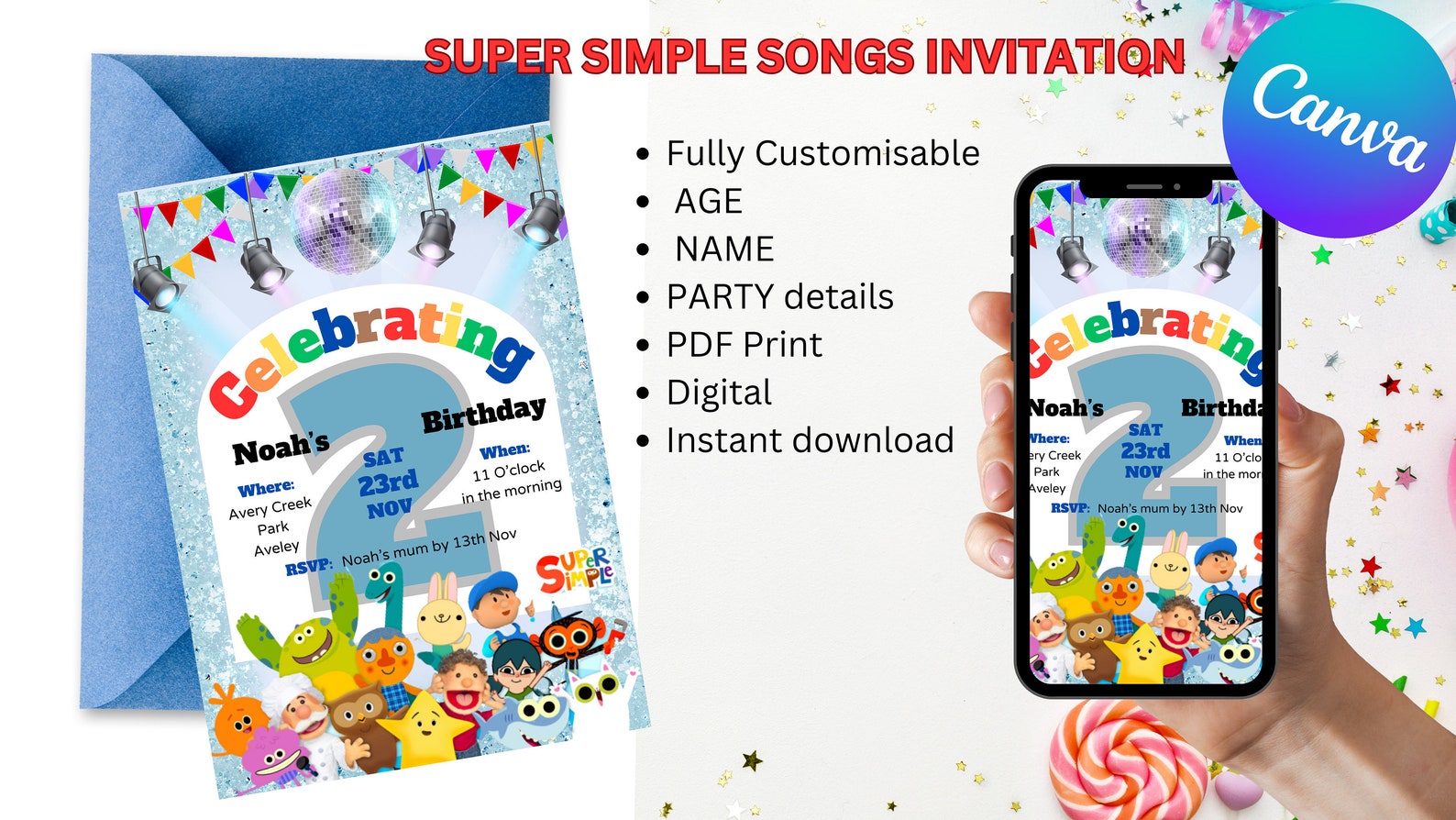 Super Simple Songs Birthday Invitation, Editable Template, Super Simple ...