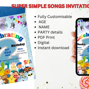 Super Simple Songs Birthday Invitation, Editable Template, Super Simple ...