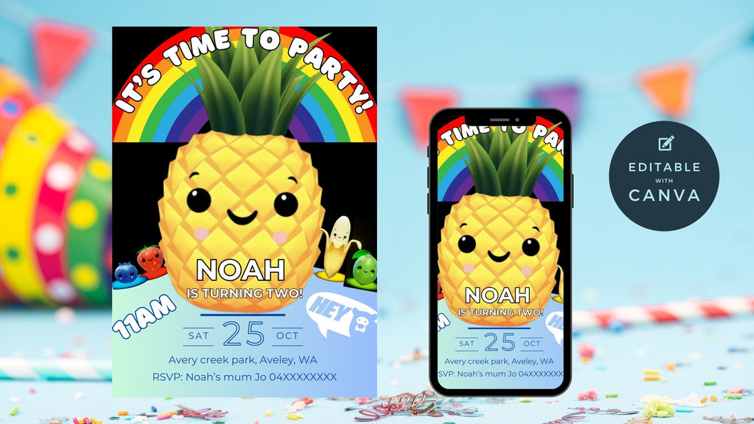 Hey Bear Sensory Birthday, Hey Bear Birthday Invitation, Dancing Fruit ...