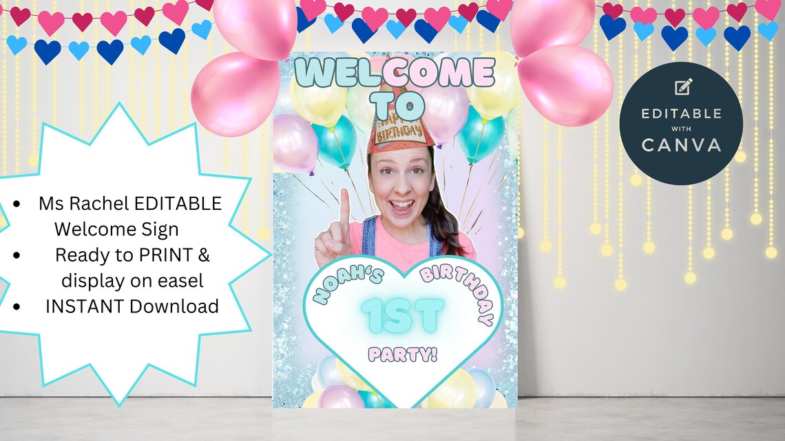 Ms Rachel Welcome Sign, A1 Size, Ms Rachel Birthday Party, Ms Rachel ...