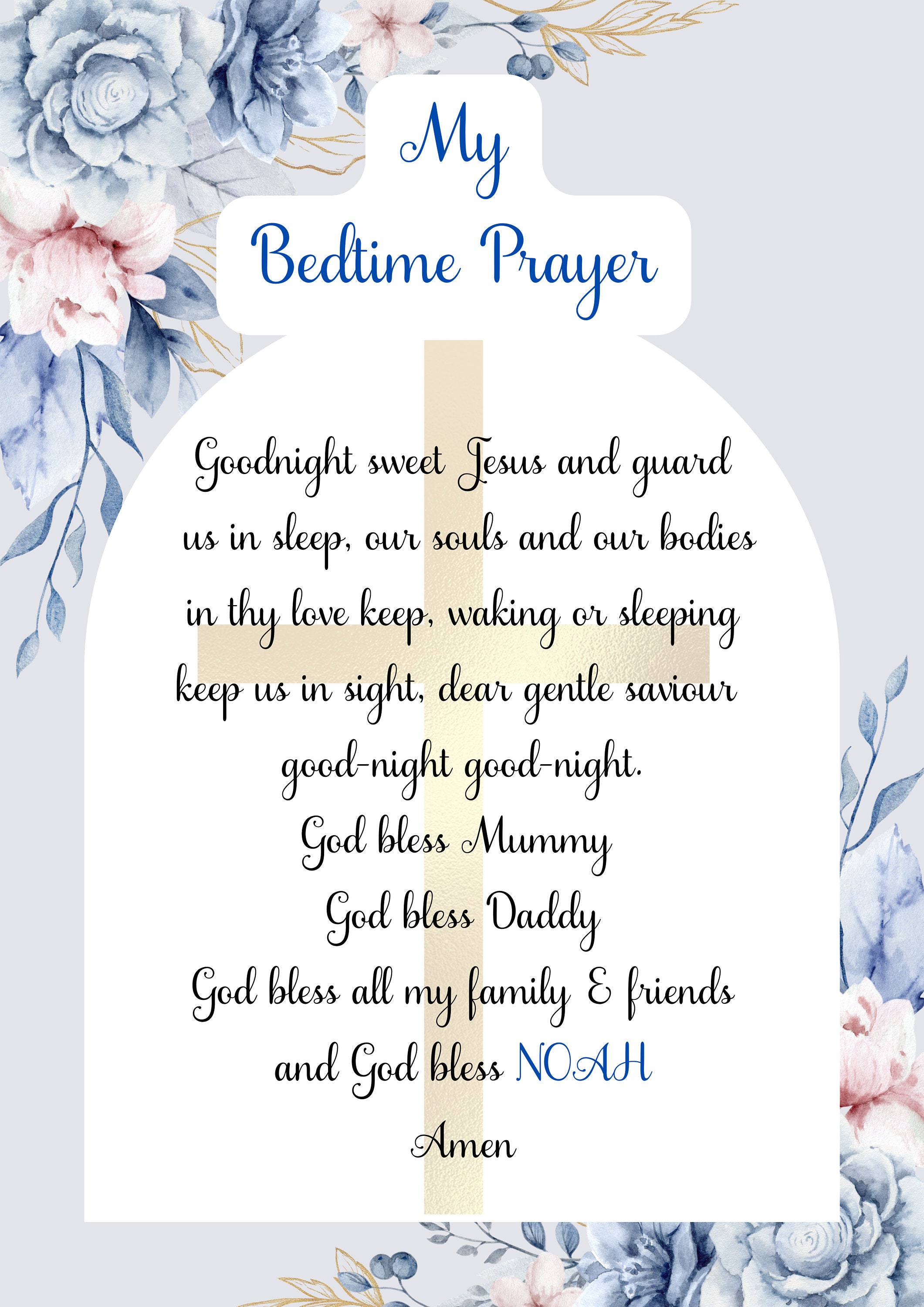 Bedtime Prayer Printable and Editable, Baptism Gift, Nursery Art ...
