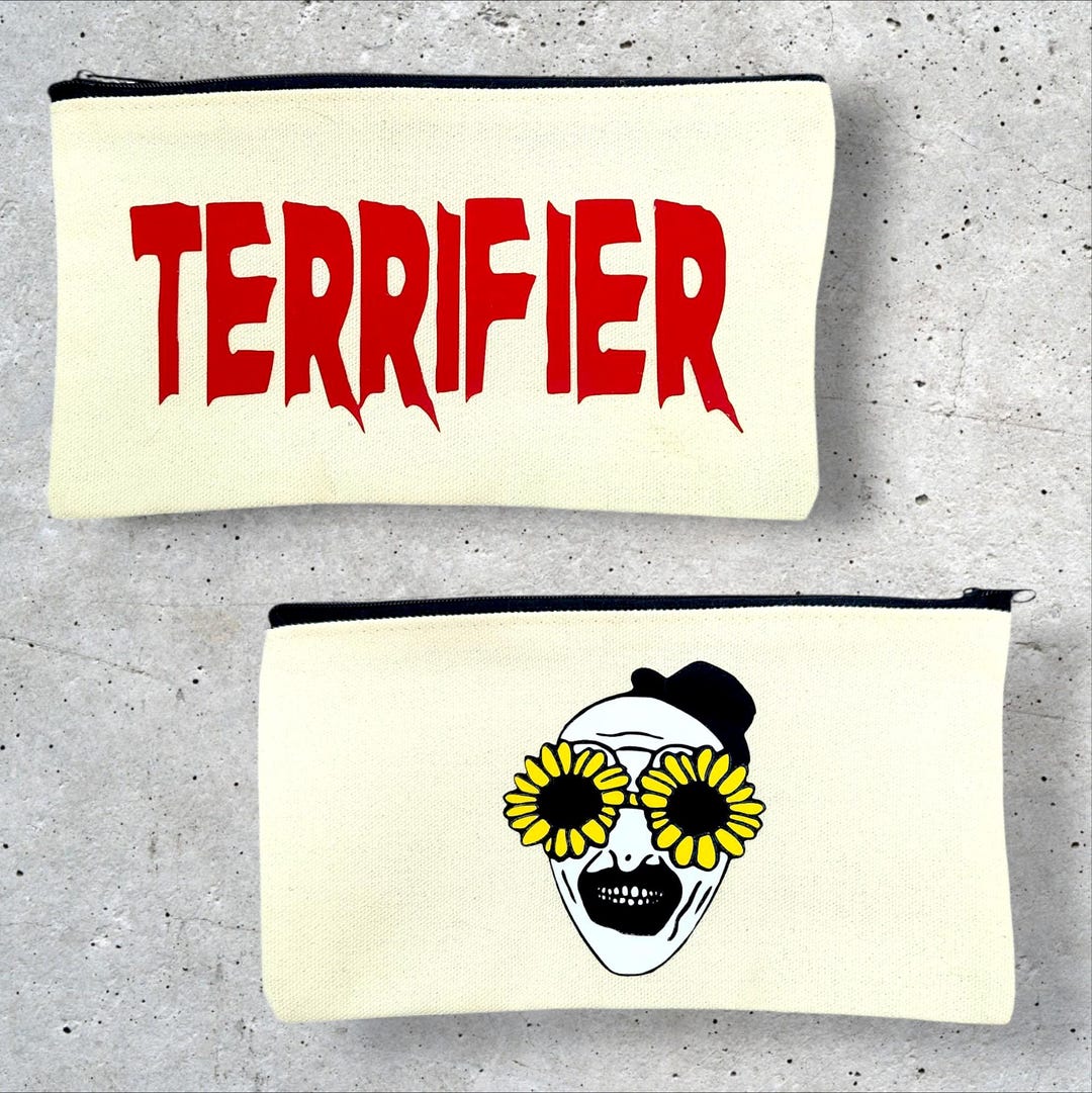 Terrifier Movie - Art the Clown Canvas Makeup Bag: Dual Sided Pencil ...