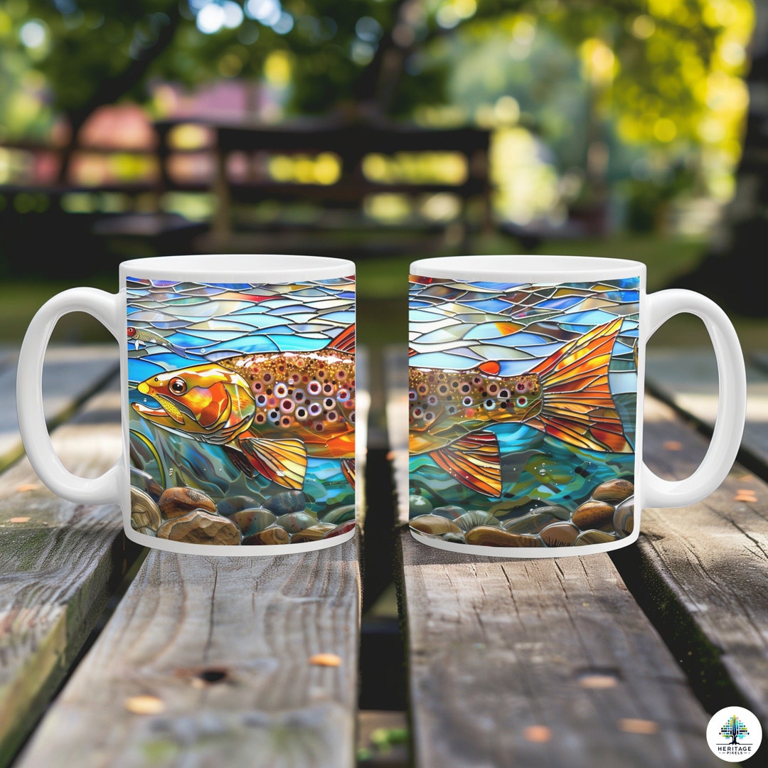 Stained Glass Trout Mug, Charming Gift Mugs, Perfect for Trouts, Coffee ...