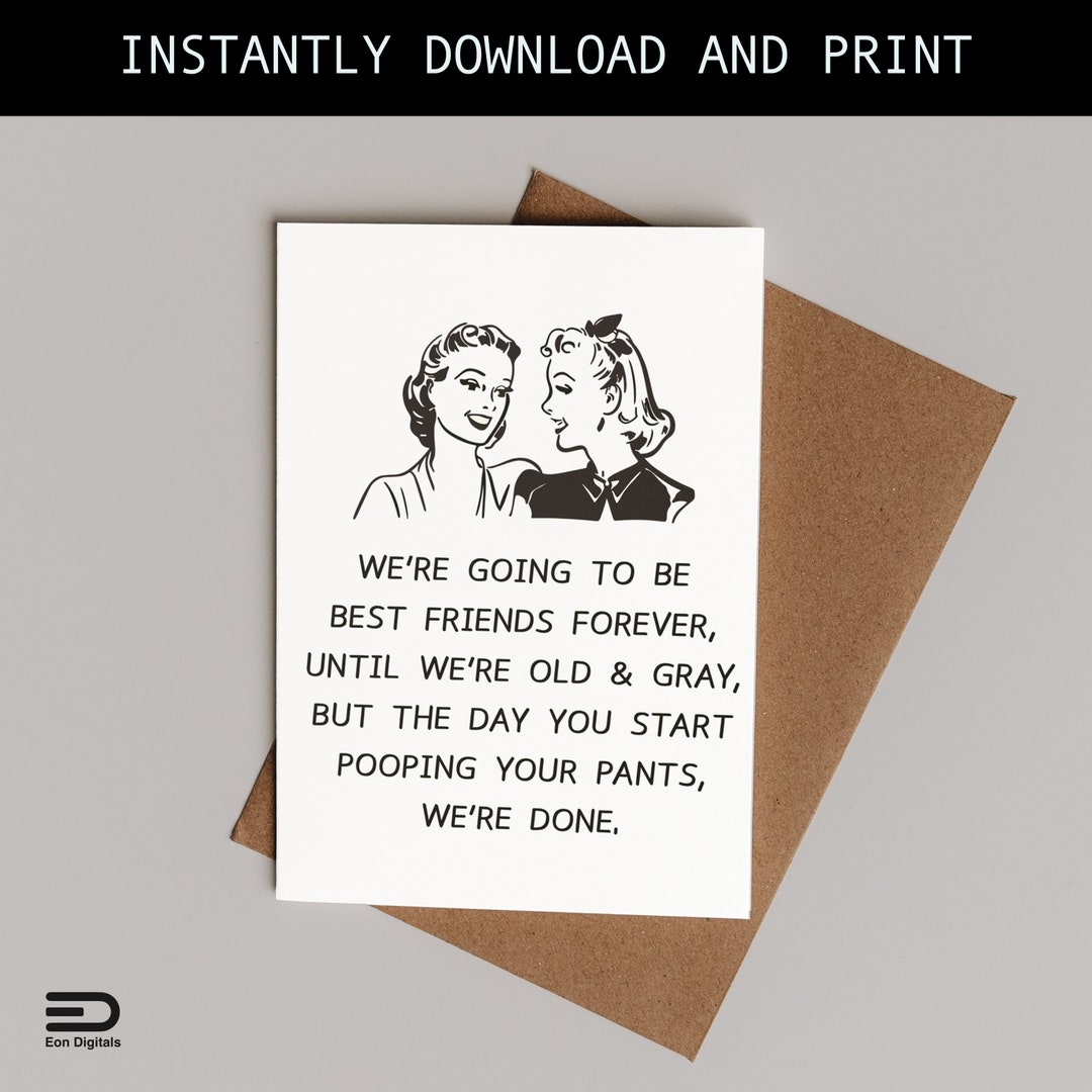 Retro Best Friends Card Funny Birthday Cards, Digital Card, for Her ...
