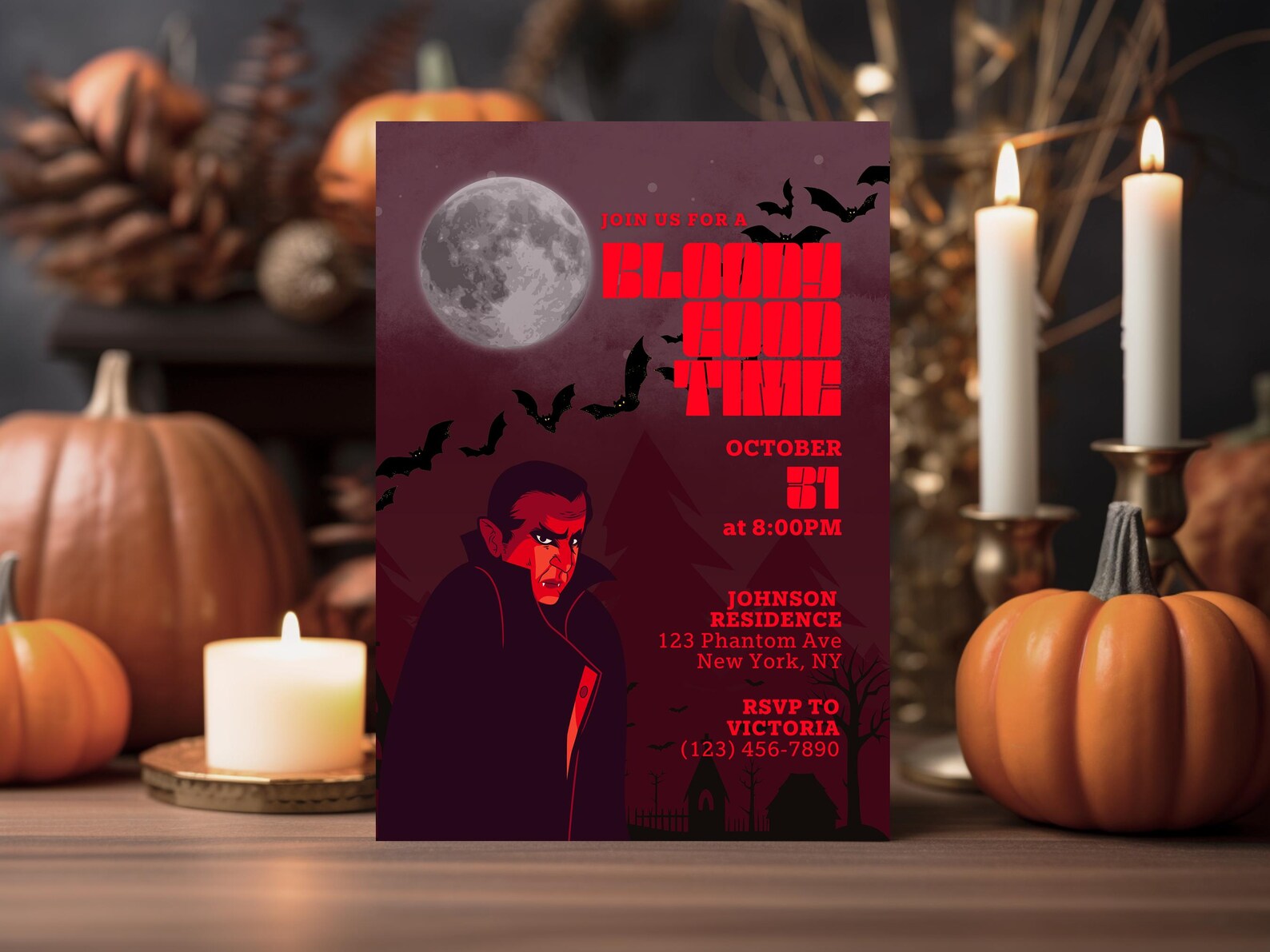 Vampire Halloween Party Invitation Template, Bloody Good Time Digital ...