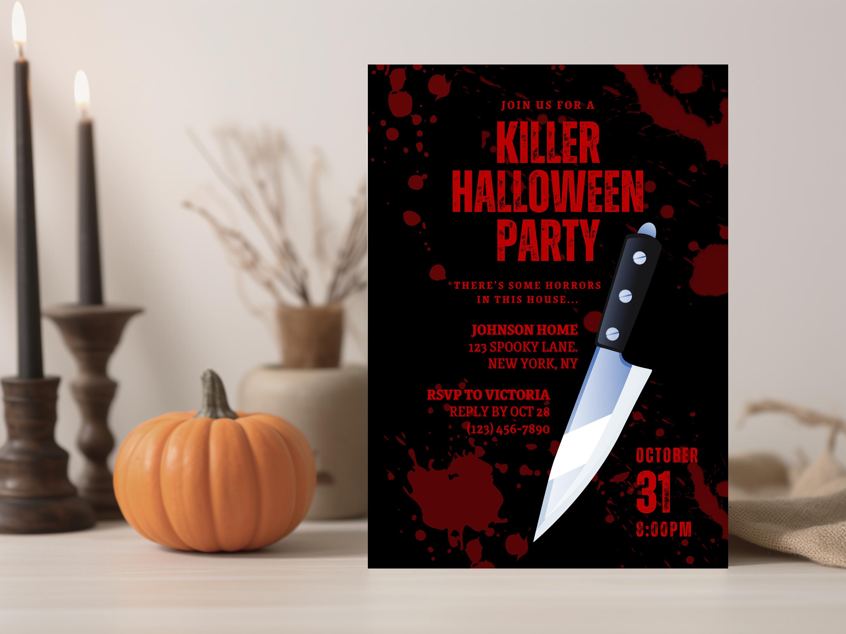 Killer Halloween Party Invitation Template, Slasher Horror Digital ...