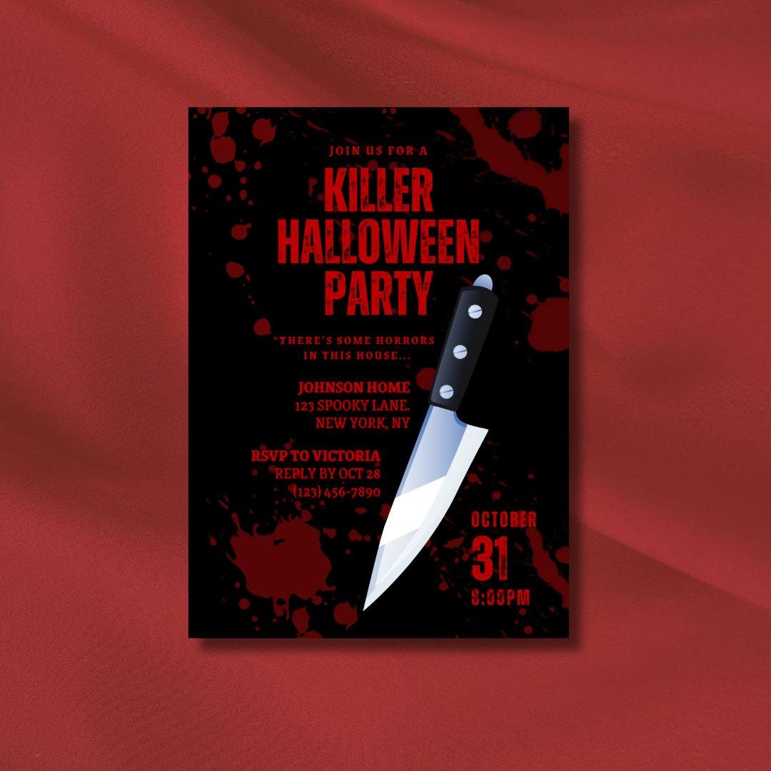 Killer Halloween Party Invitation Template, Slasher Horror Digital ...