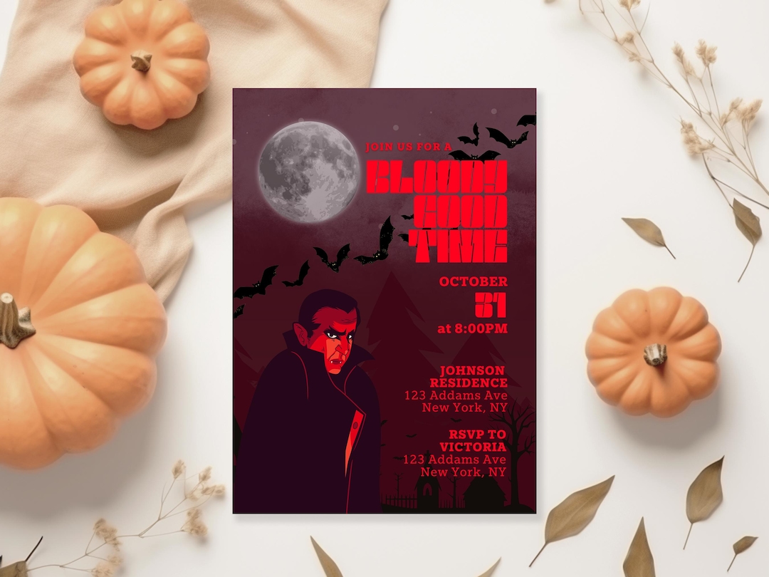 Vampire Halloween Party Invitation Template, Bloody Good Time Digital ...