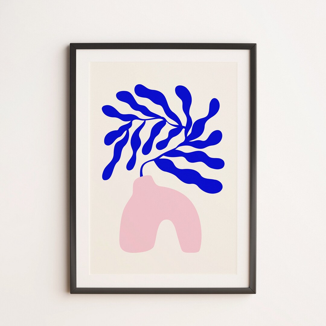 Blue Matisse Ferns II | Retro Matisse Paper Cutouts Colorful Flower Mid ...