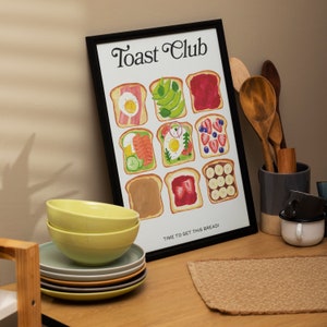 The Toast Club: Brunch Toast Breakfast Poster | Retro Fun Kitchen Food ...