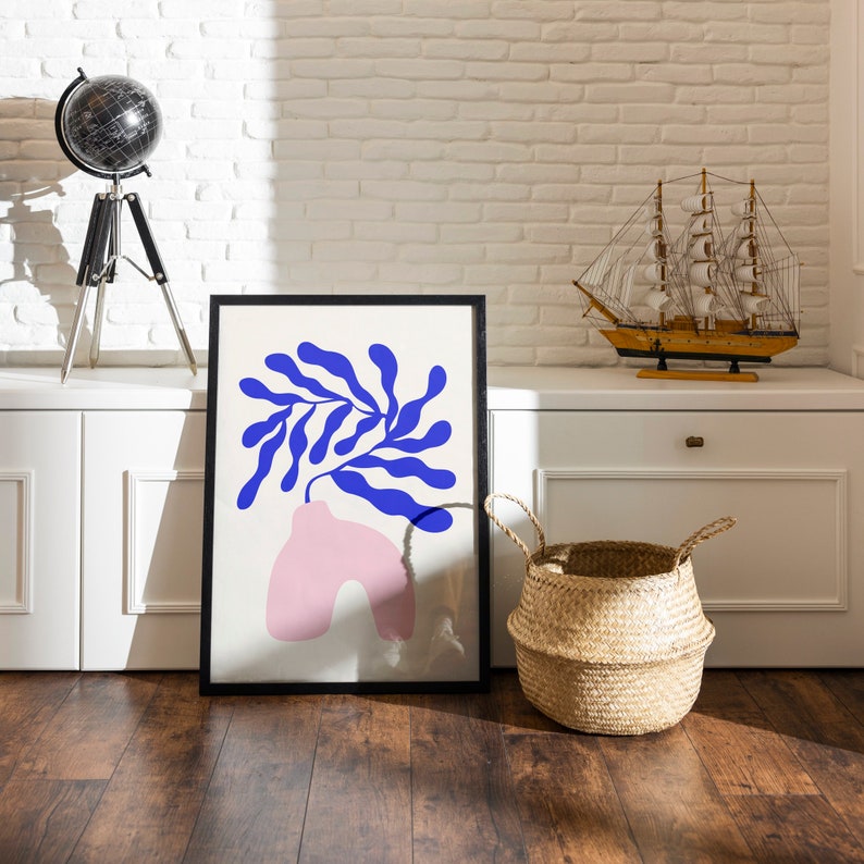 Blue Matisse Ferns II | Retro Matisse Paper Cutouts Colorful Flower Mid ...