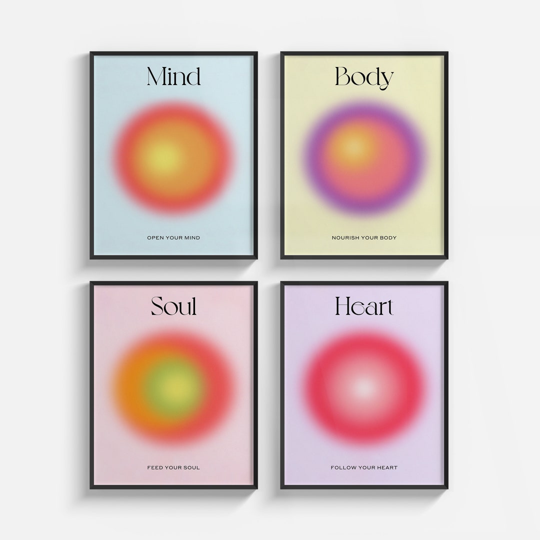 Mind, Body, Soul & Heart: Aura Gradient Wall Art (set of 4) Angel ...