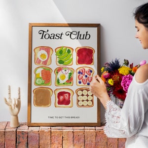The Toast Club: Brunch Toast Breakfast Poster | Retro Fun Kitchen Food ...