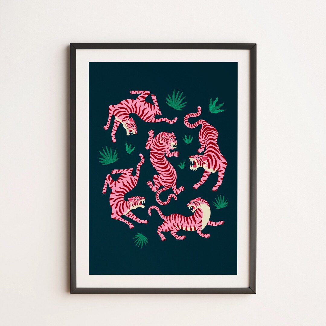 Night Race: Pink Tiger Edition | Retro Colorful Mid Century Wild Jungle ...