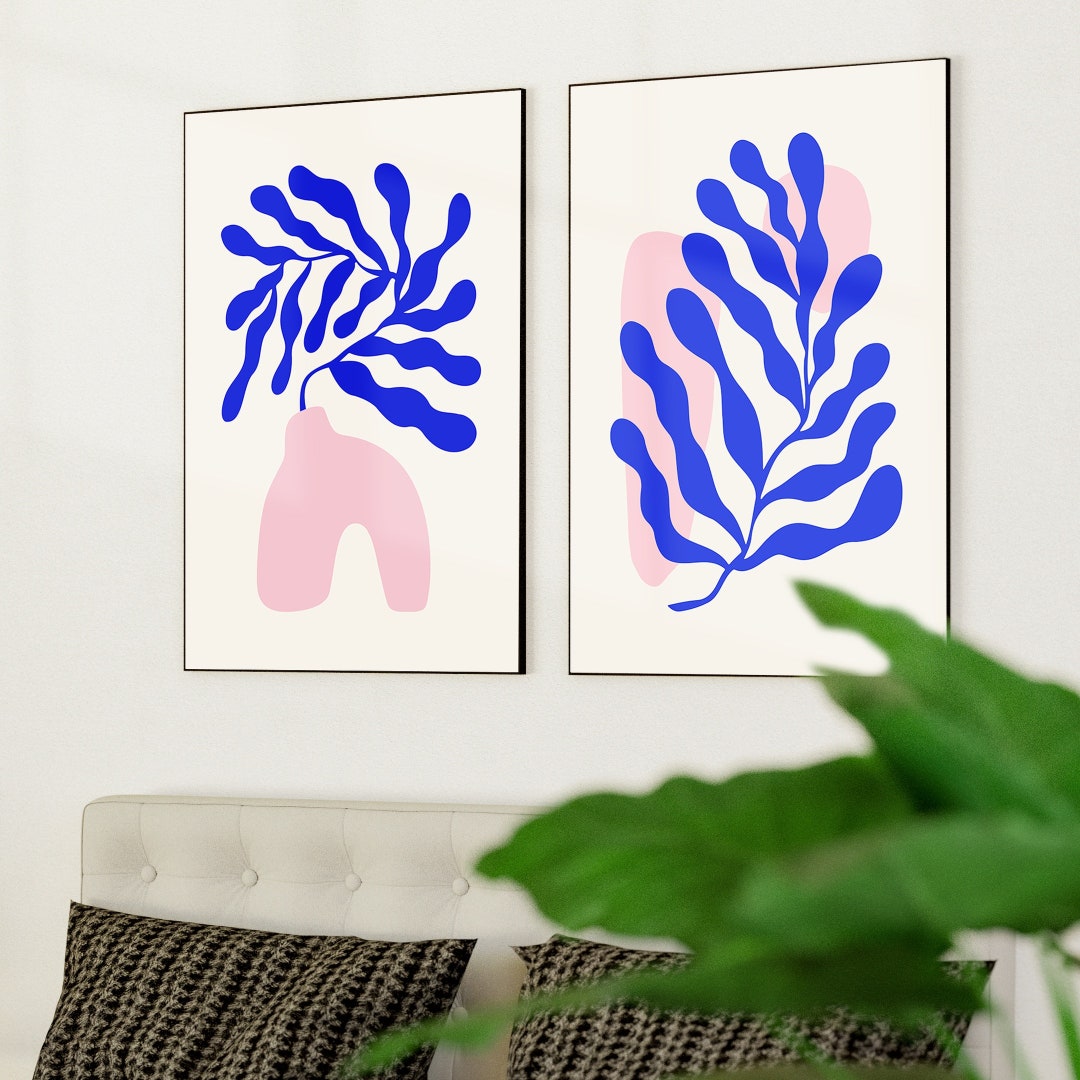 Blue Matisse Ferns (set of 2) | Retro Matisse Paper Cutouts Colorful ...