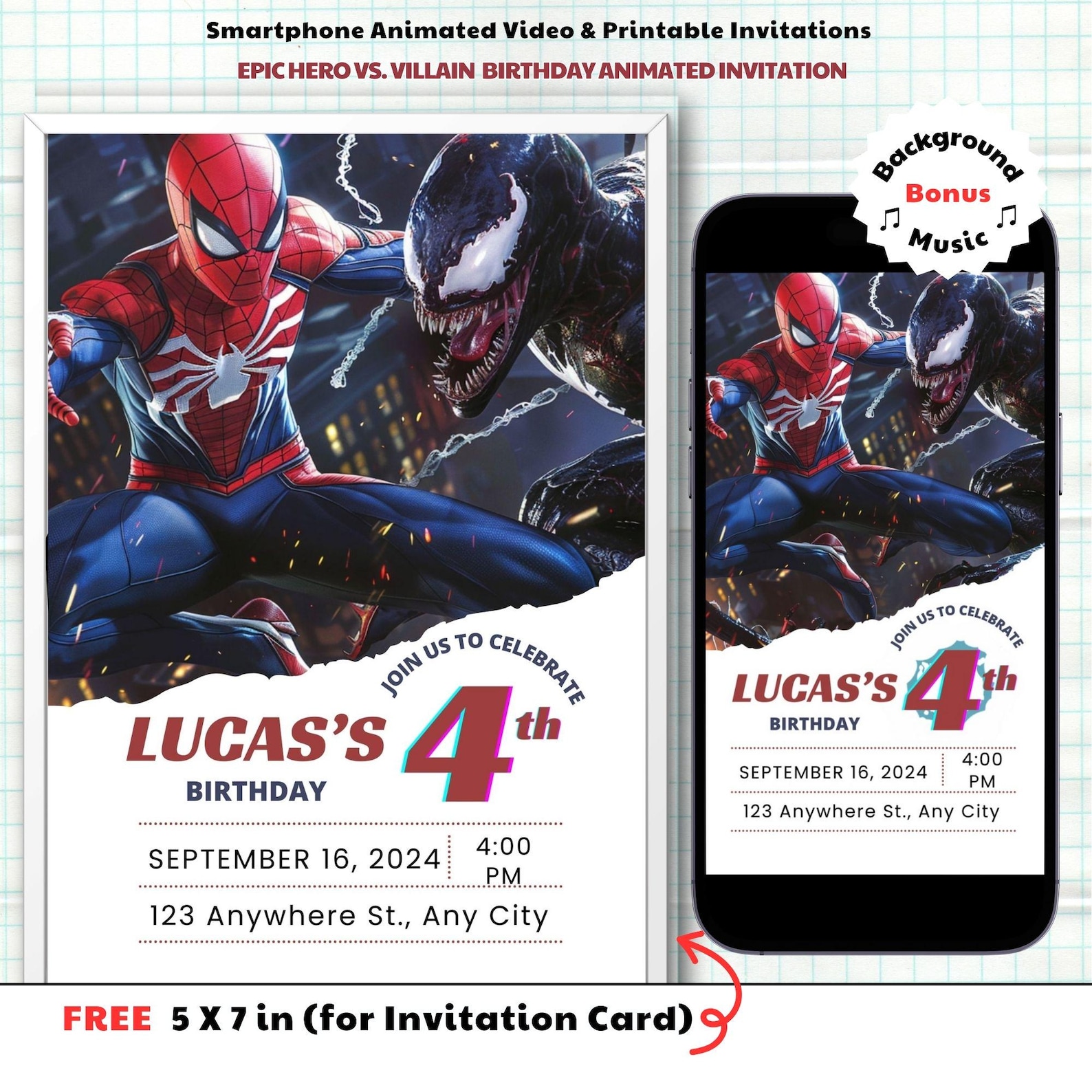 Invitación animada de cumpleaños de héroe contra villano, invitación ...