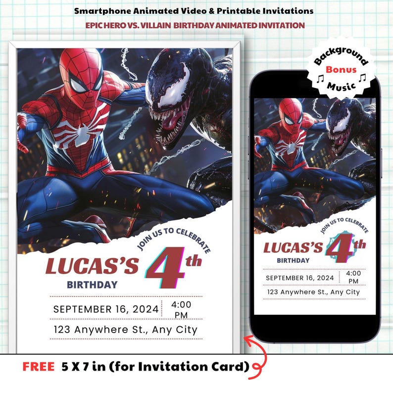 Hero Vs. Villain Birthday Animated Invitation, 4th Birthday Party ...
