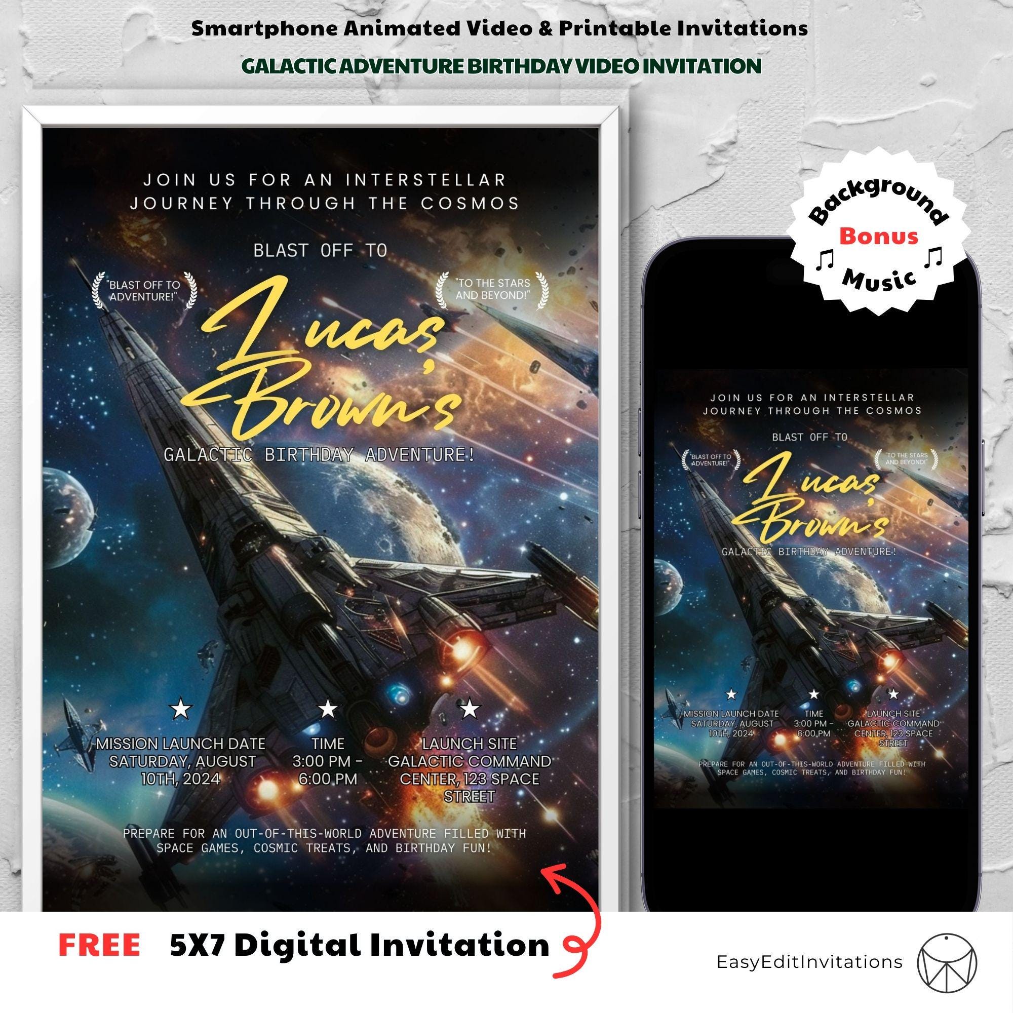 Outer Space Animated Birthday Invitation, Editable Galaxy-themed Invite ...