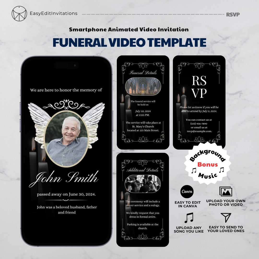 Funeral Invitation Video Template, Memorial Announcement, Editable ...