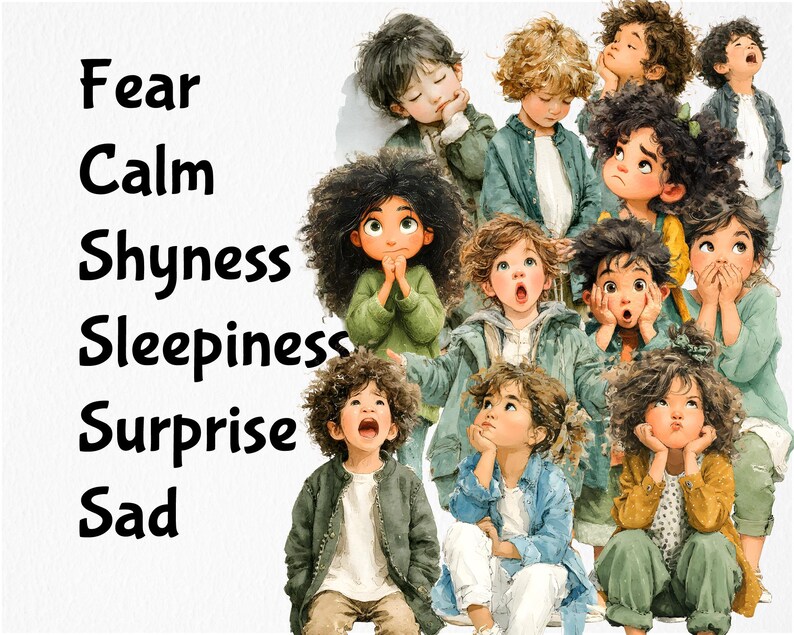 Watercolor Kids Emotions Clipart Bundle – 120 High-resolution Pngs ...