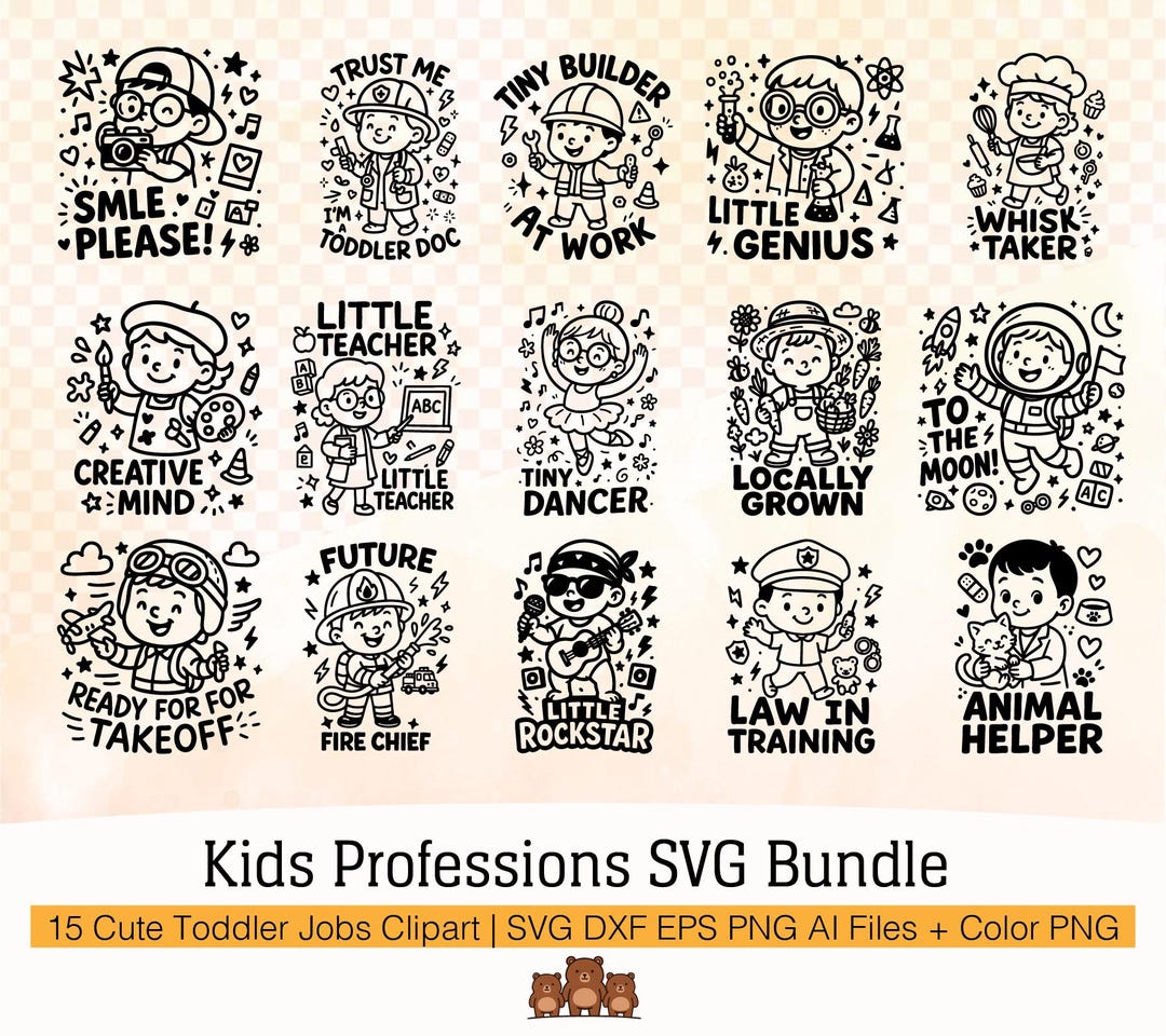 Kids Professions SVG Clipart Bundle: Toddler Career Designs (digital ...