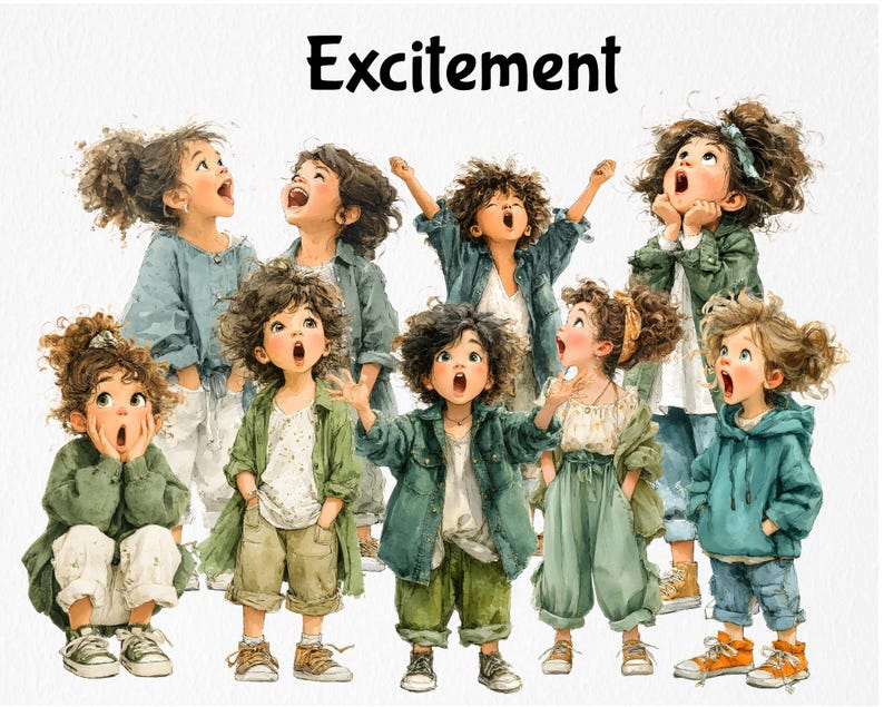 Watercolor Kids Emotions Clipart Bundle – 120 High-resolution Pngs ...