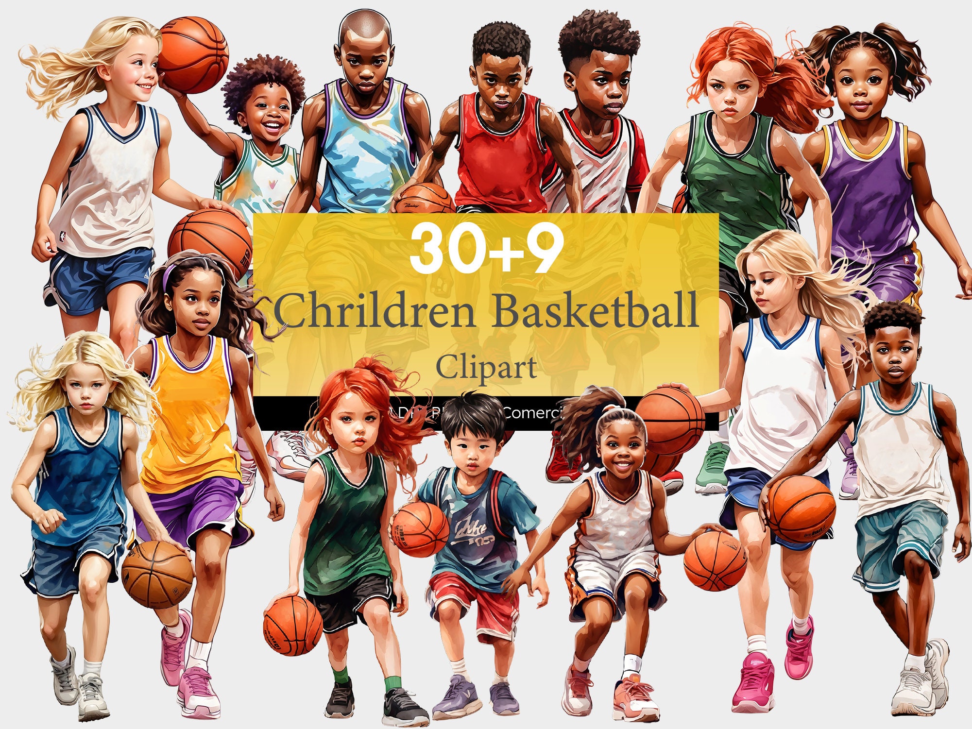 Children Basketball Clipart, Kids Watercolor Clipart, Basketball PNG ...