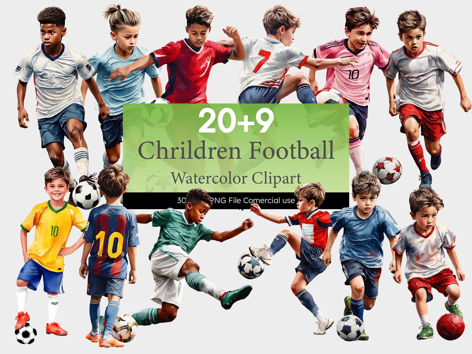 Children Football Clipart, Watercolor Football Clipart, Football Boy ...