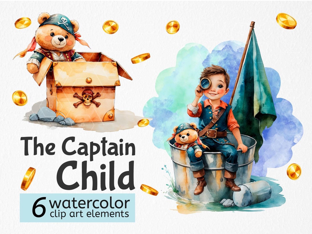 The Captain Child, Pirate Kid Clipart, Watercolor Children, Bear, Teddy ...