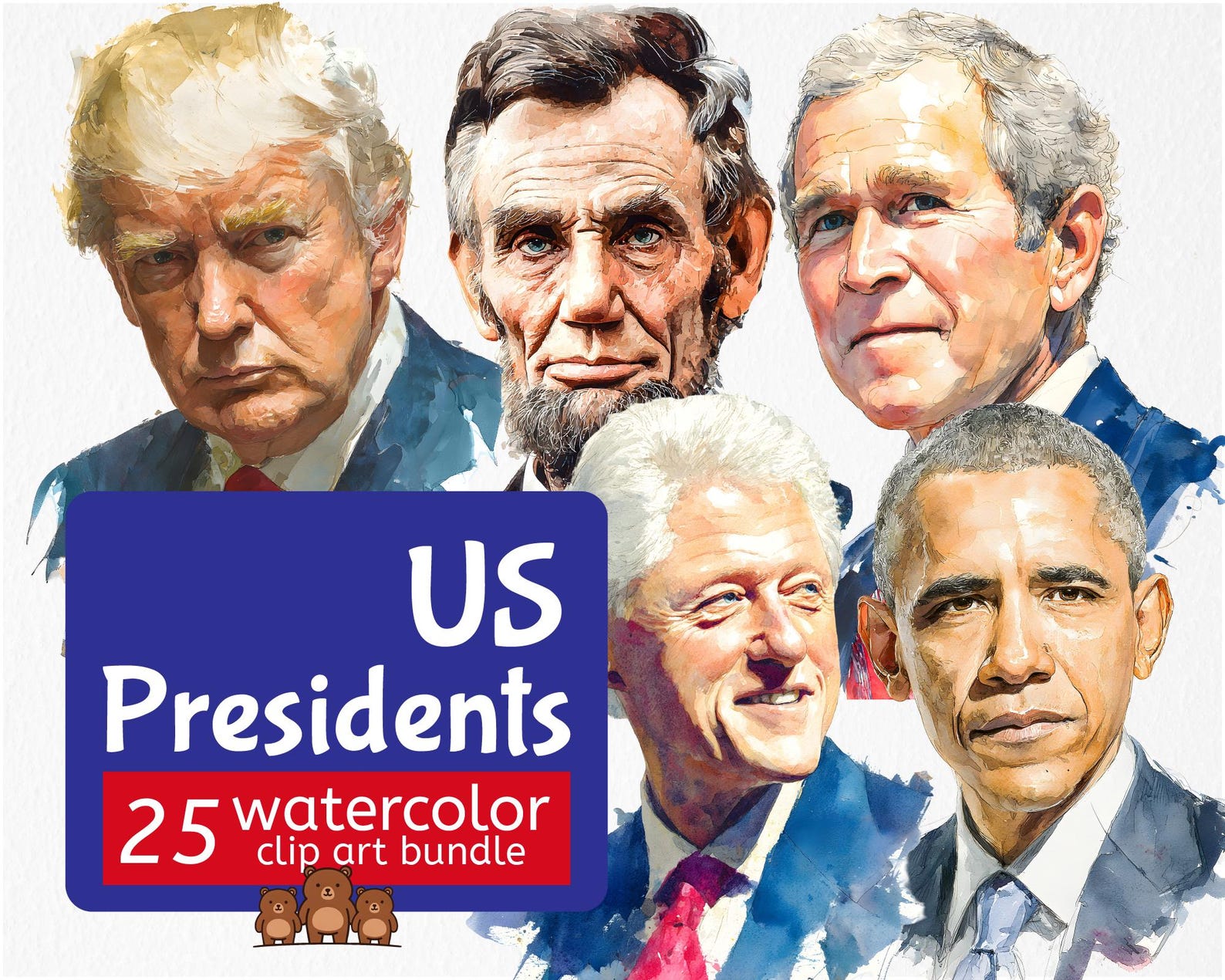 25 U.S. Presidents Clipart – Realistic Ai-generated PNG Portraits ...