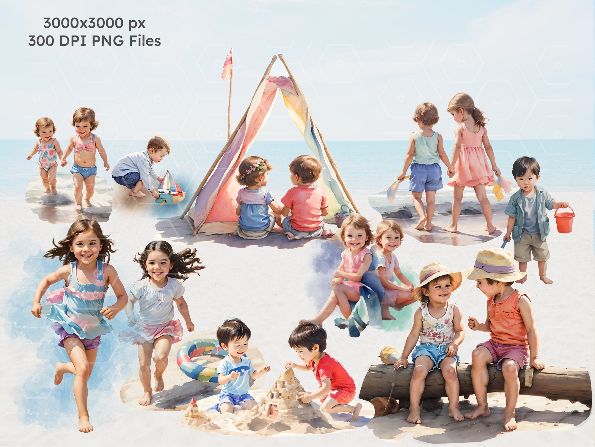 Cute Children on the Beach With Joy, Travel, Summer Vacation Clipart ...
