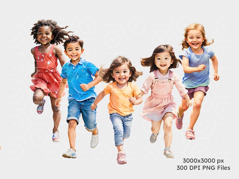 Cute Children Running With Joy Clipart, Happy Multinational Kids ...