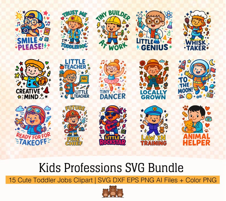Kids Professions SVG Clipart Bundle: Toddler Career Designs (digital ...