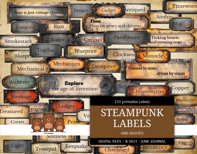 Steampunk Labels: Vintage Ephemera for Junk Journal (digital Download ...