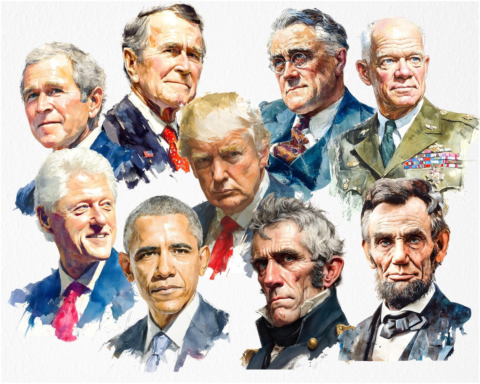 25 U.S. Presidents Clipart – Realistic Ai-generated PNG Portraits ...