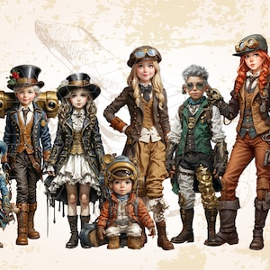 Steampunk Kids Clipart, Watercolor Steampunk Girl and Boy Children ...