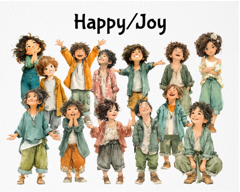 Watercolor Kids Emotions Clipart Bundle – 120 High-resolution Pngs ...